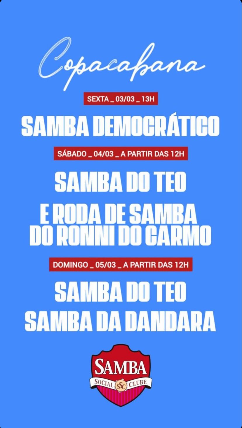 Samba no Quiosque Samba Social Club - Copacabana - Orla Rio