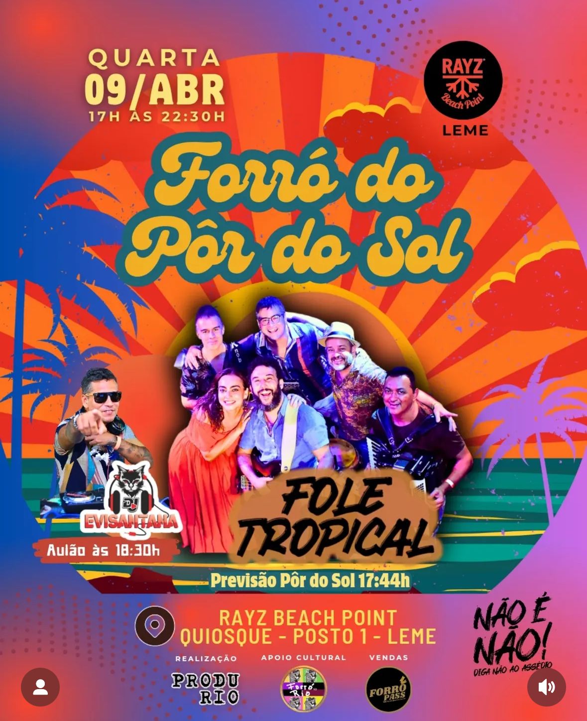 Forró do pôr do sol no quiosque Rayz Beach Point - Orla Rio